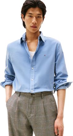 Tommy Hilfiger Lang&auml;rmeliges Cordhemd mit normaler Passform f&uuml;r Herren mit Knopfleiste, Brisk Blue, Mittel