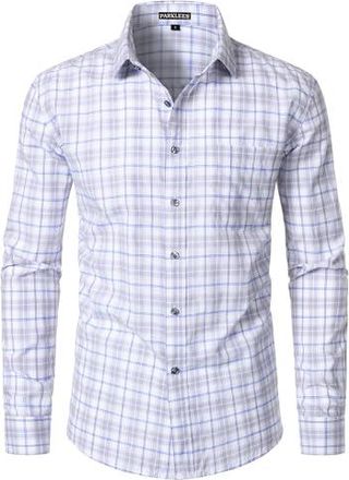 PARKLEES Chemise &agrave; carreaux l&eacute;g&egrave;re pour homme - Coupe ajust&eacute;e - Manches longues - Boutons - Chemise &agrave; carreaux d&eacute;contract&eacute;e avec poche, XXL