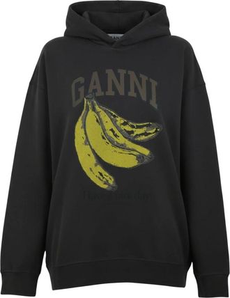 Ganni Femme, Sweatshirts et sweats &agrave; capuche, Noir, Taille: 42 FR Banana Print Sweat &agrave; capuche