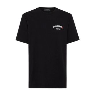 Dsquared2 Homme, Tops, Noir, Taille: L T-shirt en coton &agrave; manches courtes et col rond