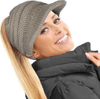 TOSKATOK Bonnet à visière pour Femme - Gris - Taille Unique