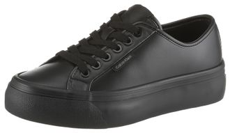 Calvin Klein Jeans Plateausneaker CALVIN KLEIN JEANS VULC FLATF LACE UP LTH CK, Damen, Gr. 38, schwarz, Leder, Lederimitat, unifarben, Schuhe Plateausneaker, Schn&uuml;rschuh