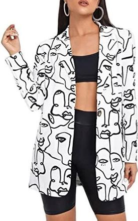 ORANDESIGNE Femme Blazer Élégant Slim Fit OL Manches Longues Bureau Affaires Veste De Costume Devant Ouvert Manteau Cardigan Blouson W Blanc L