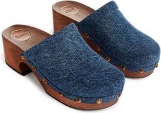 Chlo&eacute; Sabots Aurna en jean et bois