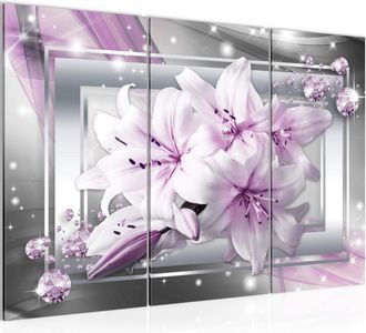 Runa Art Wandbilder Blumen Lilien Bild XXL Wohnzimmer Schlafzimmer Grau Lila Abstrakt 120 x 80 cm 3 Teilig 021731b