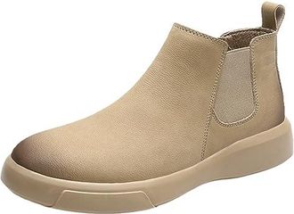 Rismart Homme Cuir Bottes Chelsea Cheville A enfiler Décontracté Chaussure pour Intérieur Extérieur Kaki,41.5