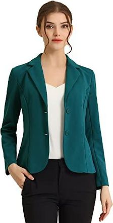 Allegra K Blazer Femme de Business &agrave; Col Revers Veste de Costume &agrave; Manches Longues Paon Bleu M