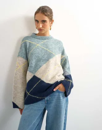 Topshop pull en maille &agrave; motif argyle multicolore