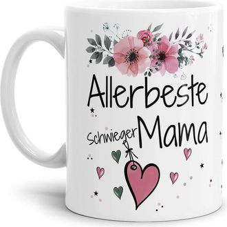 Tassendruck Tasse mit Spruch - Allerbeste Schwiegermama - Schöne Geschenkidee/zum Geburtstag für beste Freunde und Familie/Danke Tasse - Weiß