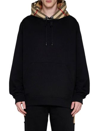 Burberry Mens Checked Cotton Hoodie Black Sweatshirts Sweater