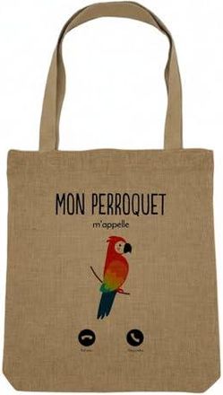 Fabulous Sac Shopping Tote Bag Aspect Lin - Mon Perroquet MAppelle Oiseau Passion Tropical - Sac de Courses Toile Epaisse 360g Beige Naturel Cabas Port&eacute; Epaule
