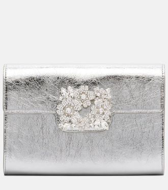 Roger Vivier Pochette Mini Efflorescence en cuir m&eacute;tallis&eacute;