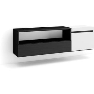 Skraut Home Skraut Home - TV-Schrank, Lowboard, f&uuml;r Wohnzimmer und Esszimmer, 150x45x35cm, F&uuml;r TV-Ger&auml;te bis zu 65, H&auml;ngend, Moderner Stil, Wei&szlig; und Schwarz