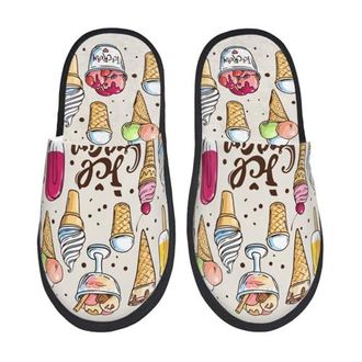Generic Chaussures De Maison Ice Cream Print Shoes Duveteux Pantoufle Int&eacute;rieur Et Ext&eacute;rieur Fuzzy Pantoufles Pour Camping Hiver Voyages M