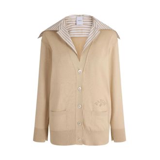 Patou Mix Popeline Kragen Strickjacke - - Knitwear - Damen - Beige - S
