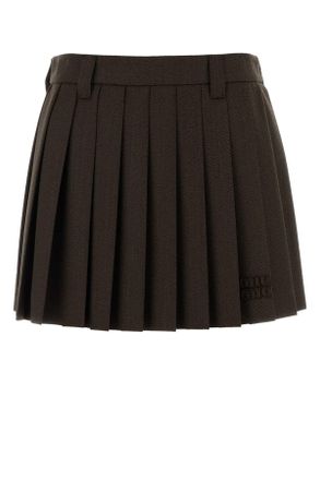 Miu Miu Pleated Virgin Wool Skirt - Brown