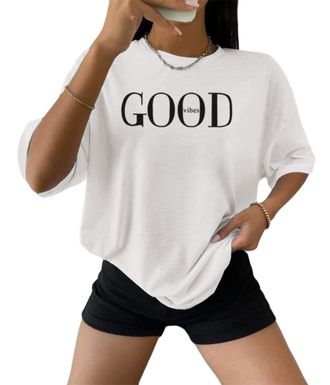 TOMWELL Damen Tshirt Kurzarm Sommer Oberteile Oversized T-Shirt mit Buchstaben Druck Lose Rundhals Sport Shirt Teenager M&auml;dchen Top Tunika Lang G Wei&szlig; XXL