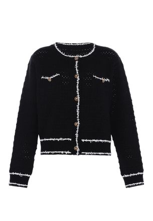 Faina Womens Damen Vintage Button Contrast Knitted Cardigan Acryl SCHWARZ WOLLWEISS Gr&ouml;&szlig;e XL/XXL Sweater