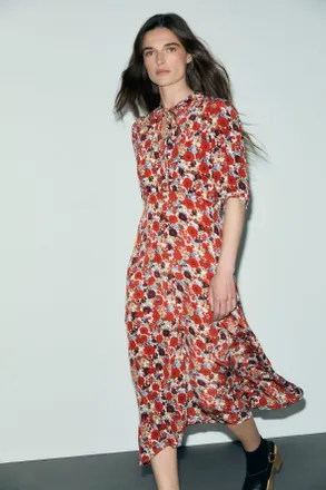 Gerard Darel Robe midi cintr&eacute;e fleurie - COCO - Ecru