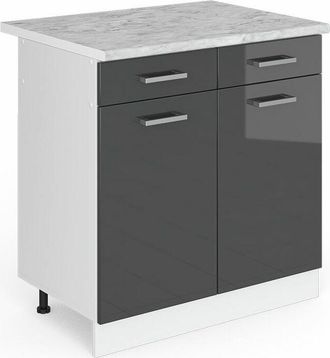 Vicco Küchenunterschrank R-Line, Anthrazit Hochglanz, 80 cm, ap Marmor
