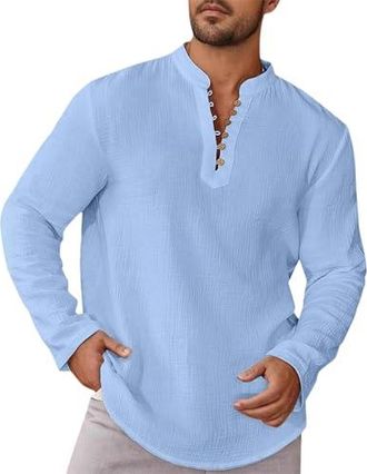 Generic Chemise de plage &agrave; bouton 1/4 pour homme, chemise de plage d&eacute;contract&eacute;e de couleur unie, chemise minimaliste classique, l&eacute;g&egrave;re et respirante, haut amp