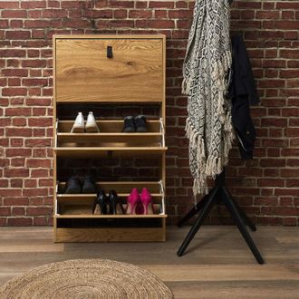 The Home Deco Factory The Home Deco Factory - Meuble &agrave; chaussures 3 portes - Inspiration industrielle marron - Dimensions 63x24x117 cm - Rangement pour 18 paires - Montage