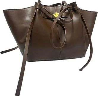 Generic JCVBN Sac &agrave; main trap&egrave;ze grande capacit&eacute; en cuir PU avec serrure en m&eacute;tal pour femme, marron fonc&eacute;