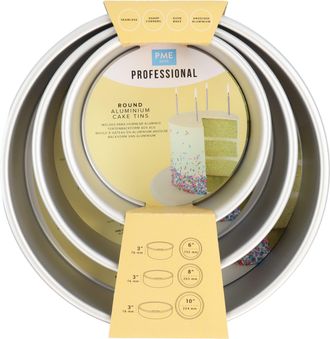 PME Runde Kuchenformen 15, 20, 25 cm x 7,5 cm tief, 3er-Satz, RNDB68103, Silber