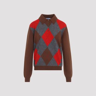 Prada Argyle Knit Polo Sweater