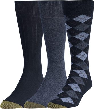 Gold Toe GOLDTOE Herren Klassische Argyle Kleid Socken 3 Paar Argyle Kleid Socken Multipairs (3er Pack), Navy Diamond, L