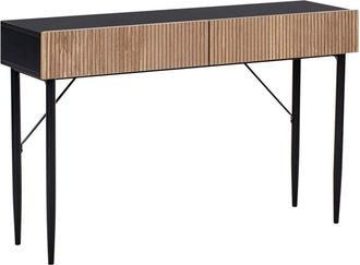 Beliani Console Moderne &agrave; 2 Tiroirs Couloir Chambre Placage Bois de Fr&ecirc;ne Fa&ccedil;ade Cannel&eacute;e MDF Noir Blythe