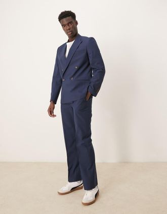 Asos Veste de costume ajustée à double boutonnage - Bleu marine