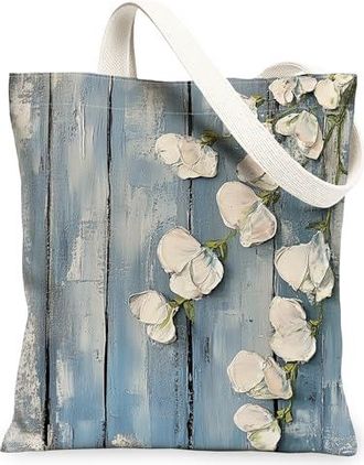 Generic Sac fourre-tout en toile r&eacute;utilisable pour le shopping, 33 x 38,1 cm, motif floral rustique, sac d&eacute;picerie r&eacute;utilisable pour femme, campagne plage, pe