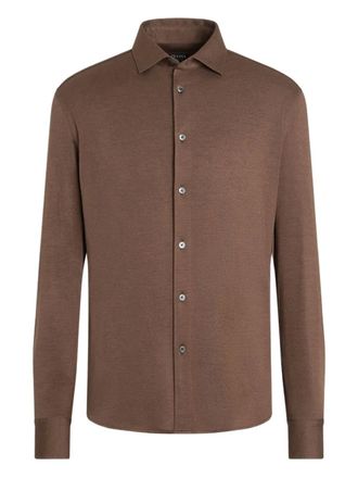 Ermenegildo Zegna chemise en cachemire m&eacute;lang&eacute; - Marron