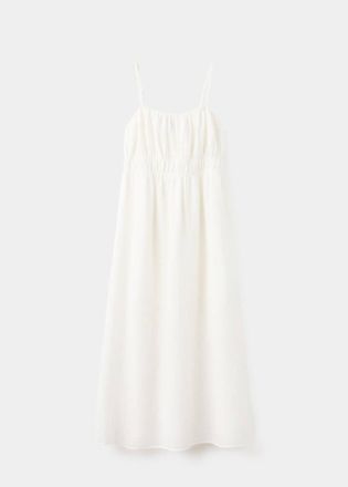 Mango Robe longue 100 % coton &agrave; fronces blanc - Femme - XS - MANGO