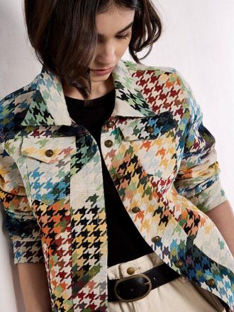 Apricot Kurzjacke Farbenfrohe Jacke mit Hahnentrittmuster mit Hahnentrittmuster und Knopfleiste