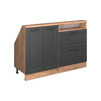 Vicco K&uuml;chenschrank f&uuml;r Dachschr&auml;gen R-Line, Anthrazit Landhaus/Goldkraft Eiche, 120 cm 2er Set