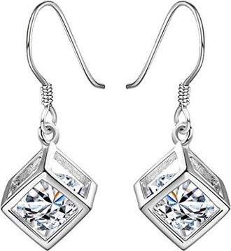 Generic Boucles doreilles en Argent &agrave; la Mode Boucles doreilles en Cristal Brillant New Cube pour femmesDurabilit&eacute;