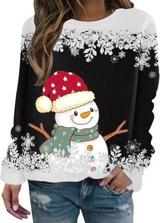 Generic Pull De Noel Femme Manches Longues, Pull Femme Noel Col Rond Imprimé Sweat De Noël sans Capuche Pulls Chic Et Elegant Sweatshirt Hiver Loisirs Cool Cl