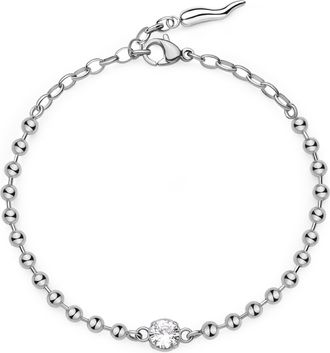 Brosway Desideri Damen Armband aus 304-Edelstahl mit kubischen Zirkonia und Gl&uuml;ckshorn Anh&auml;nger, 18 cm, BEI082