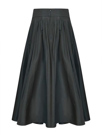 Max Mara Womens Taffeta Pleated Skirt Smmromina Dark Green Polyester