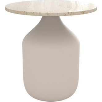 Rendez-Vous D&eacute;co Table dappoint ronde en travertin et m&eacute;tal beige D45 cm - LOUISON