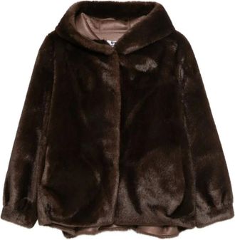 Betta Corradi Femme, Vestes, Brun, Taille: 38 FR Faux Fur Hooded Jacket