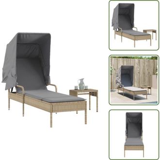 vidaXL Sonnenliege mit Dach und Tisch Beige Poly Rattan - Sonnenliege - Gartenliege - Liege - Outdoorm&ouml;bel - Poolside