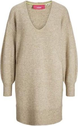 Jack & Jones Jack & Jones Jxeffie Robe &agrave; col en V Tricot, Peyote/Detail:/Limeade Neck Piping, XL Femme