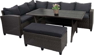 Mendler Poly Rattan Garnitur HWC-E96, Garten-/Lounge-Set Sitzgruppe, Spun Poly halbrundes Rattan - anthrazit, Kissen anthrazit