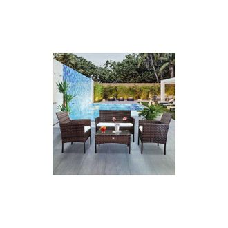 M&S Collection Salon de jardin résine tressée 4 places + table rectangle marron AVEZU