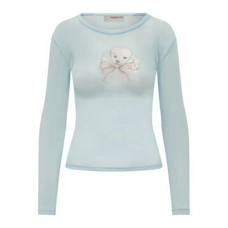 Fiorucci Femme, Tops, Bleu, Taille: 36 FR Poodle Print Tulle Top