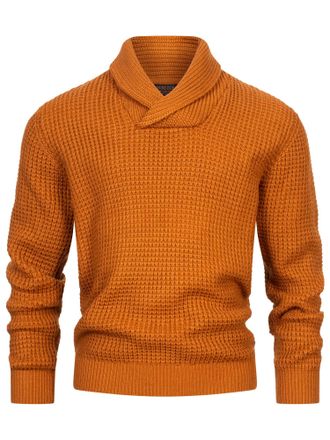 Indicode Herren INBrockly Strickpullover mit Schalkragen | Herrenpullover Strick-Pulli f&uuml;r M&auml;nner Caramel, M