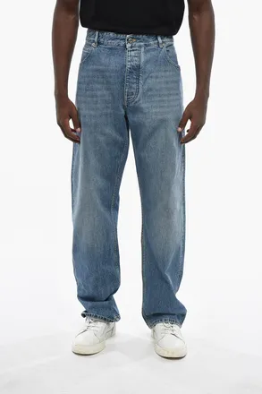 Bottega Veneta Straight-Leg Jeans with 24cm Suede Patch Bottega Veneta